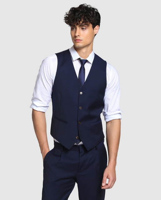 Chaleco de traje de hombre Easy Wear tailored liso azul · Easy Wear ...
