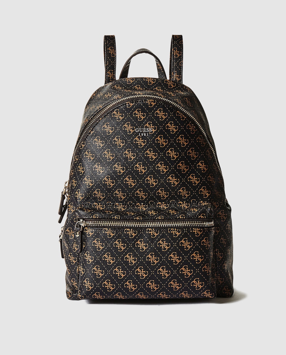 Mochila de mujer Guess en marrón oscuro con estampado de logotipos ...