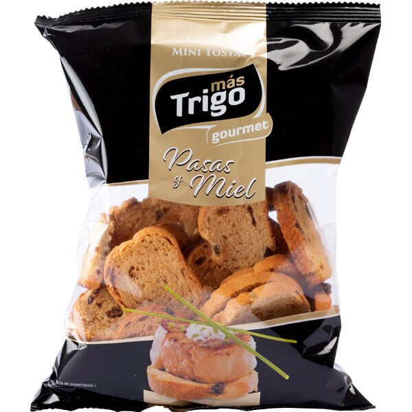 Gourmet mini tostas con pasas y miel bolsa 120 g · MAS TRIGO ...