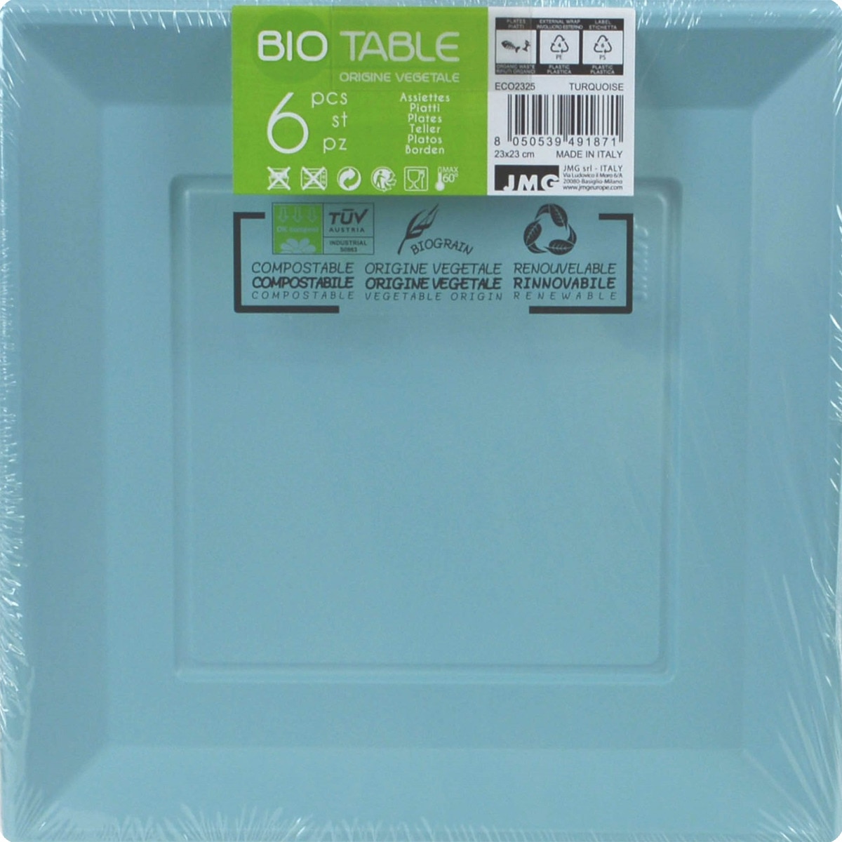 Buy Compostable plant-based blue plate 23x23cm packet 6 units ...