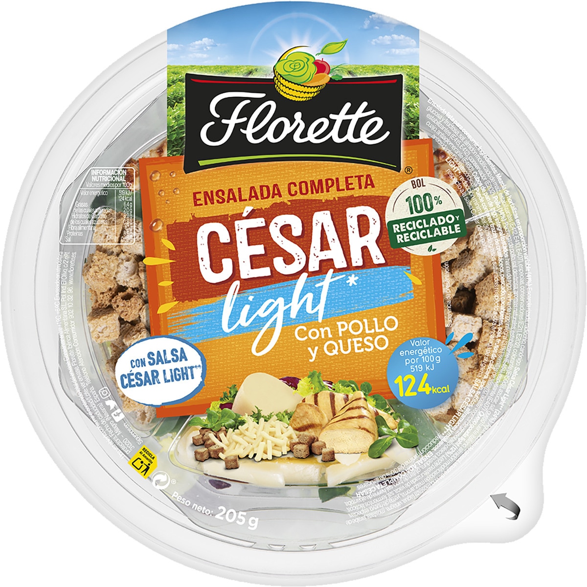 Complete diet Caesar salad with chicken and cheese tub 205 g · FLORETTE ...