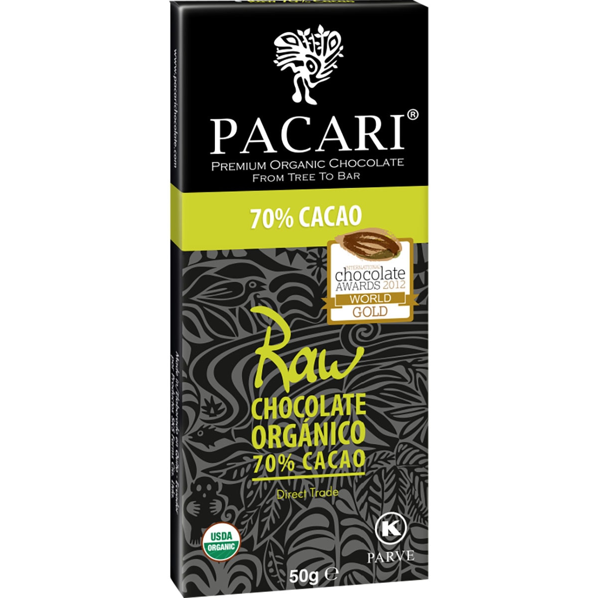 Raw chocolate crudo con el 70% de cacao ecológico tableta 50 g · PACARI ...