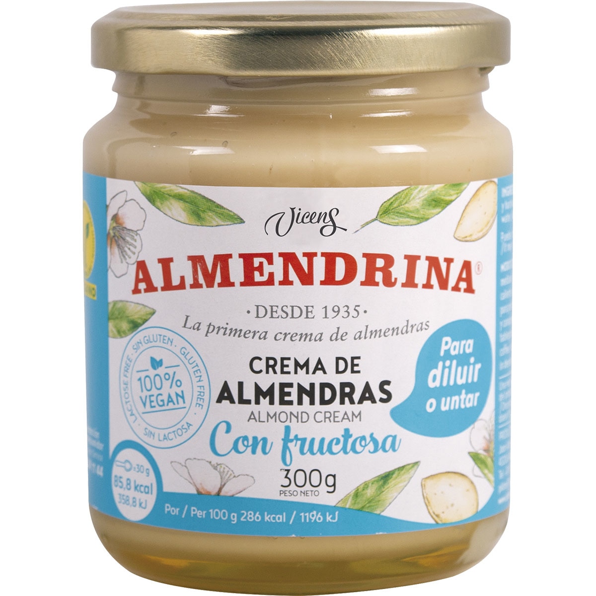Crema de almendras con fructosa sin gluten y sin lactosa frasco 300 g ...