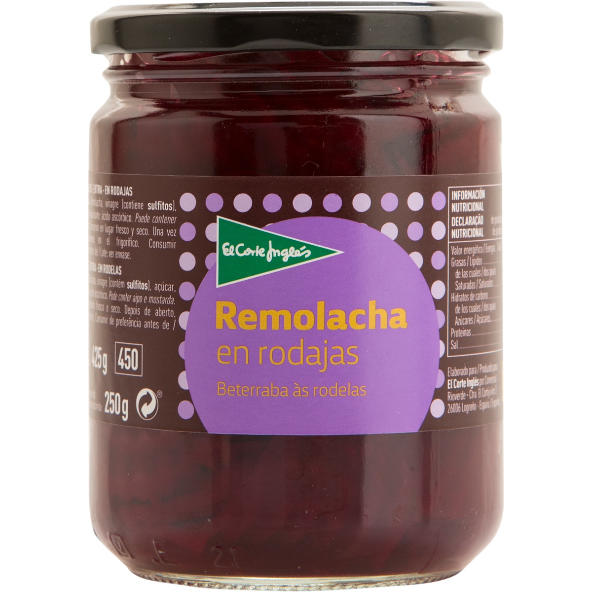 Comprar Remolacha en rodajas frasco 250 g neto escurrido · EL CORTE ...
