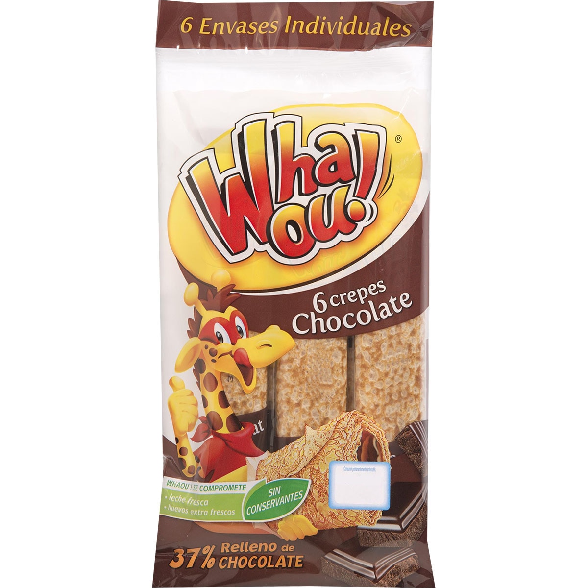 Whaou crepes rellenos de chocolate 37% 6 unidades bolsa 192 g · WHAOU ...