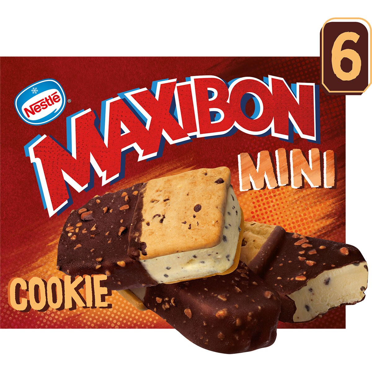 Cookie mini vanilla ice cream sandwich with chocolate chips 6-pack case ...