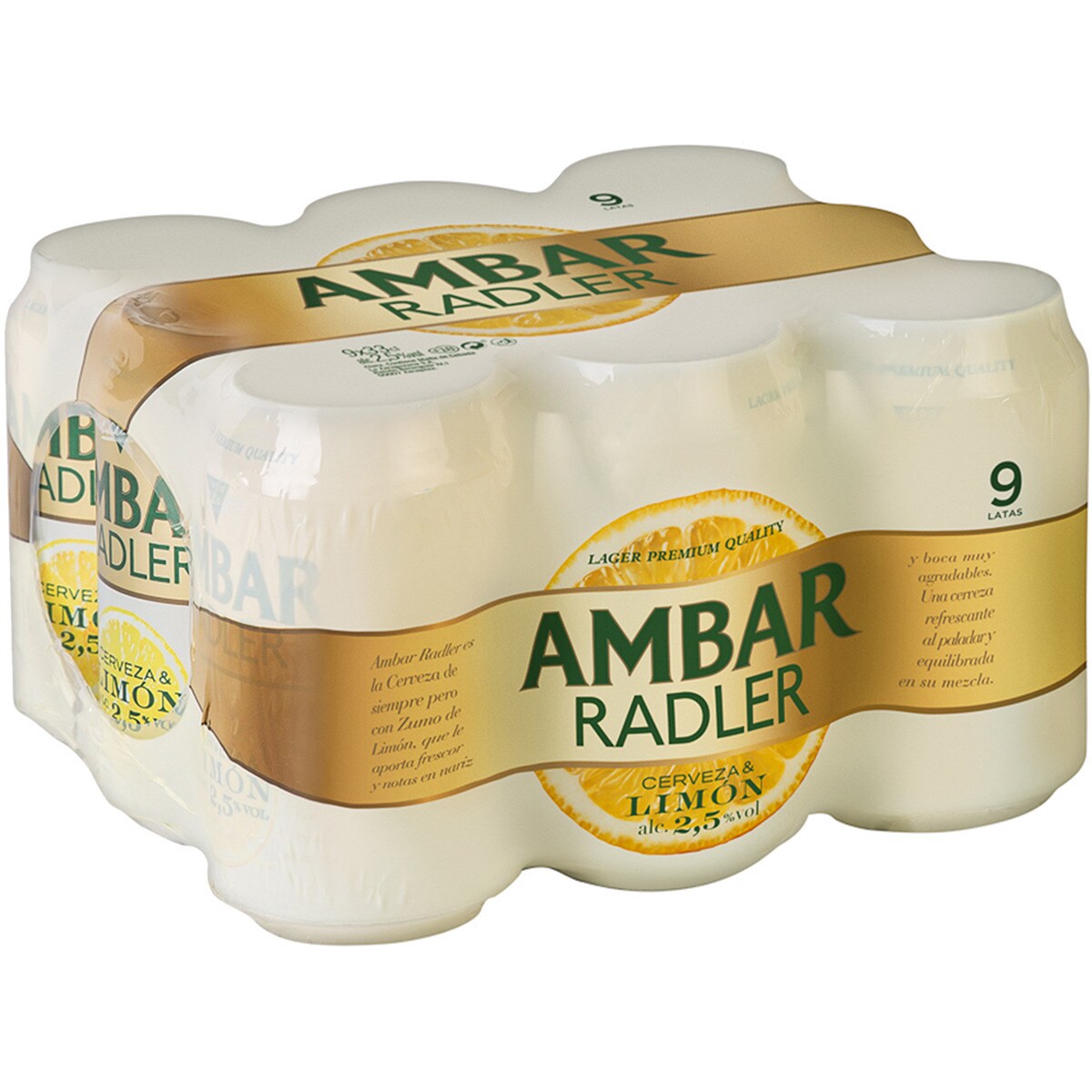 Cerveza rubia con limón pack 9 latas 33 cl · AMBAR RADLER ...