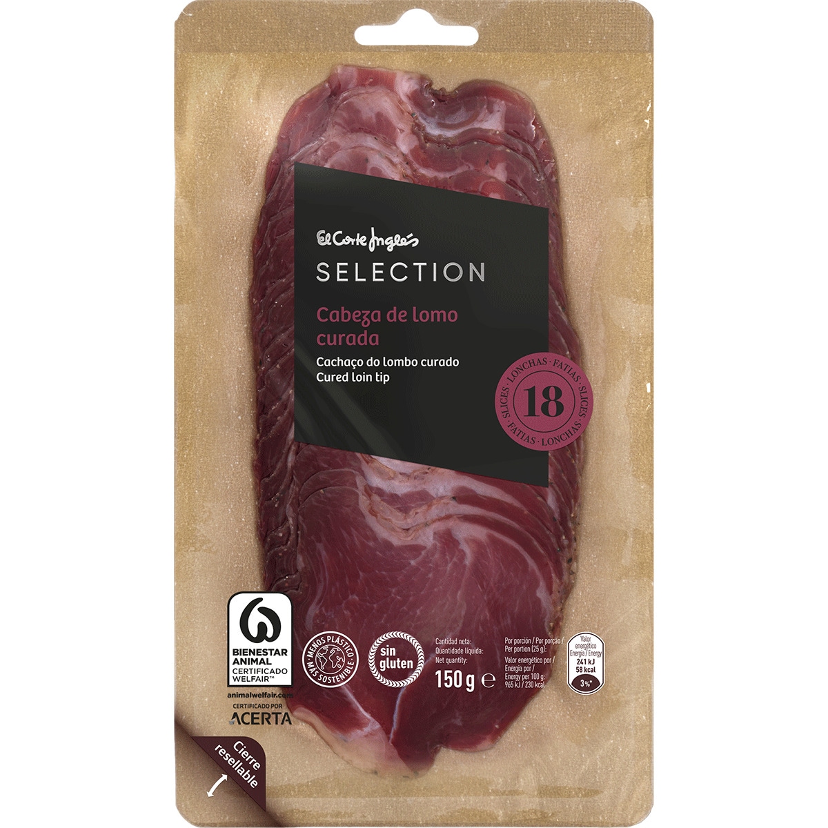 Lombo Curado do Cachaço em Fatias sem Glúten embalagem 150 g · El Corte ...