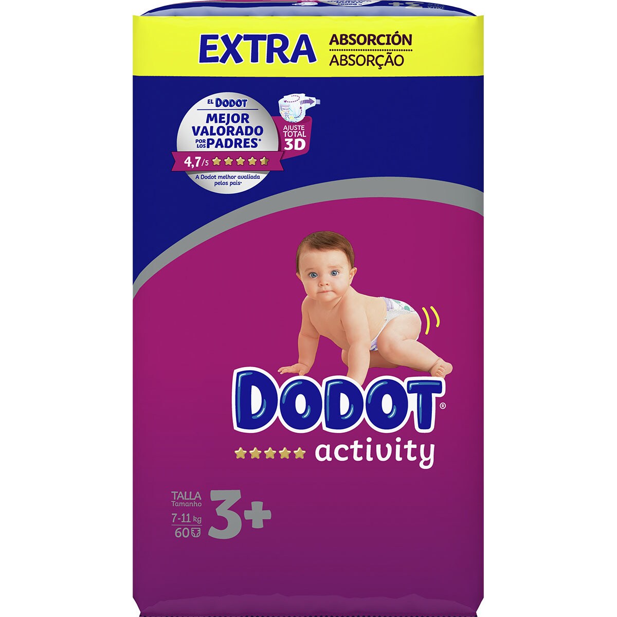 Buy Activity Extra absorption size 3+ nappies for 7 to 11 kg packet 60 ...