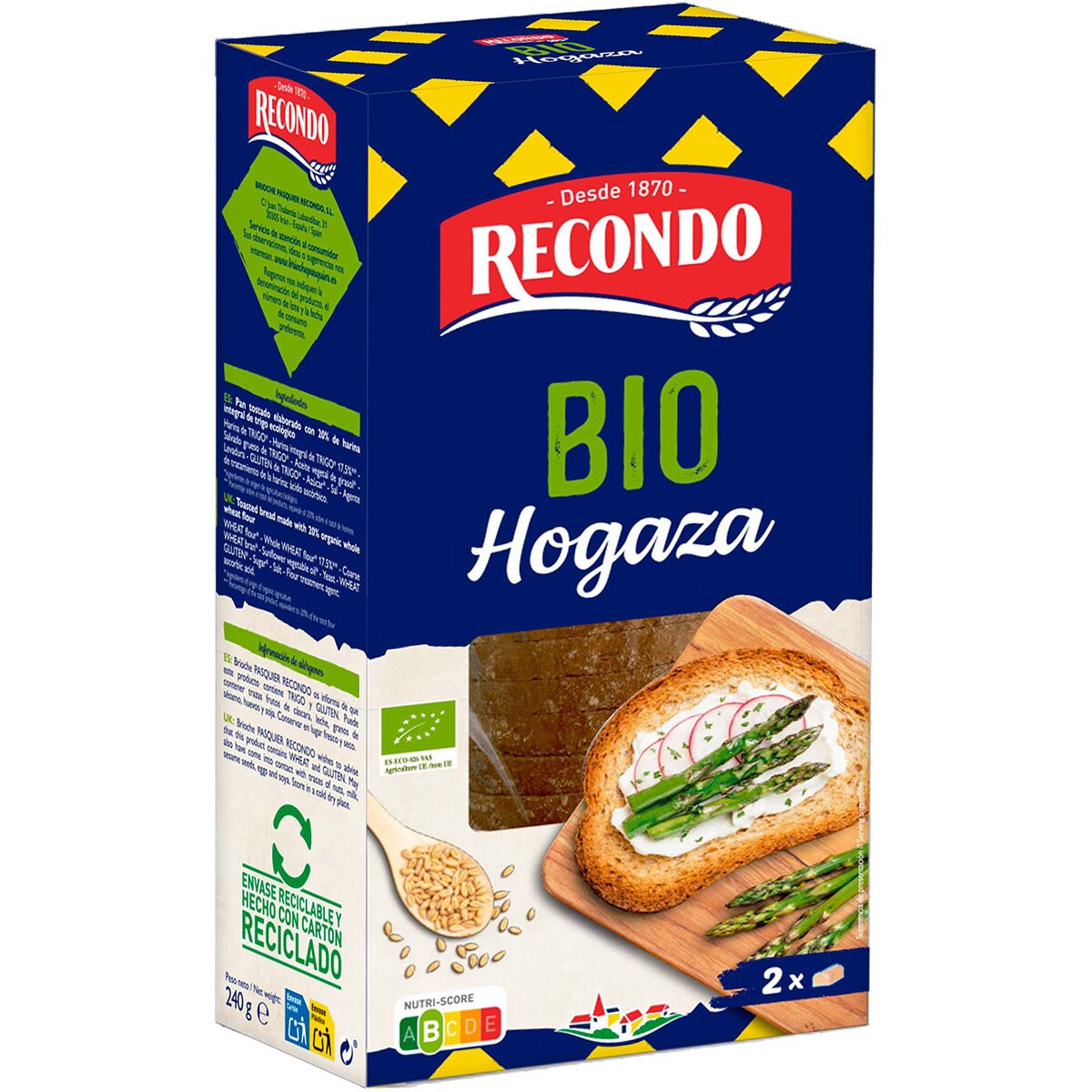 Bio organic bread loaf case 240 g · RECONDO · Supermercado El Corte Inglés