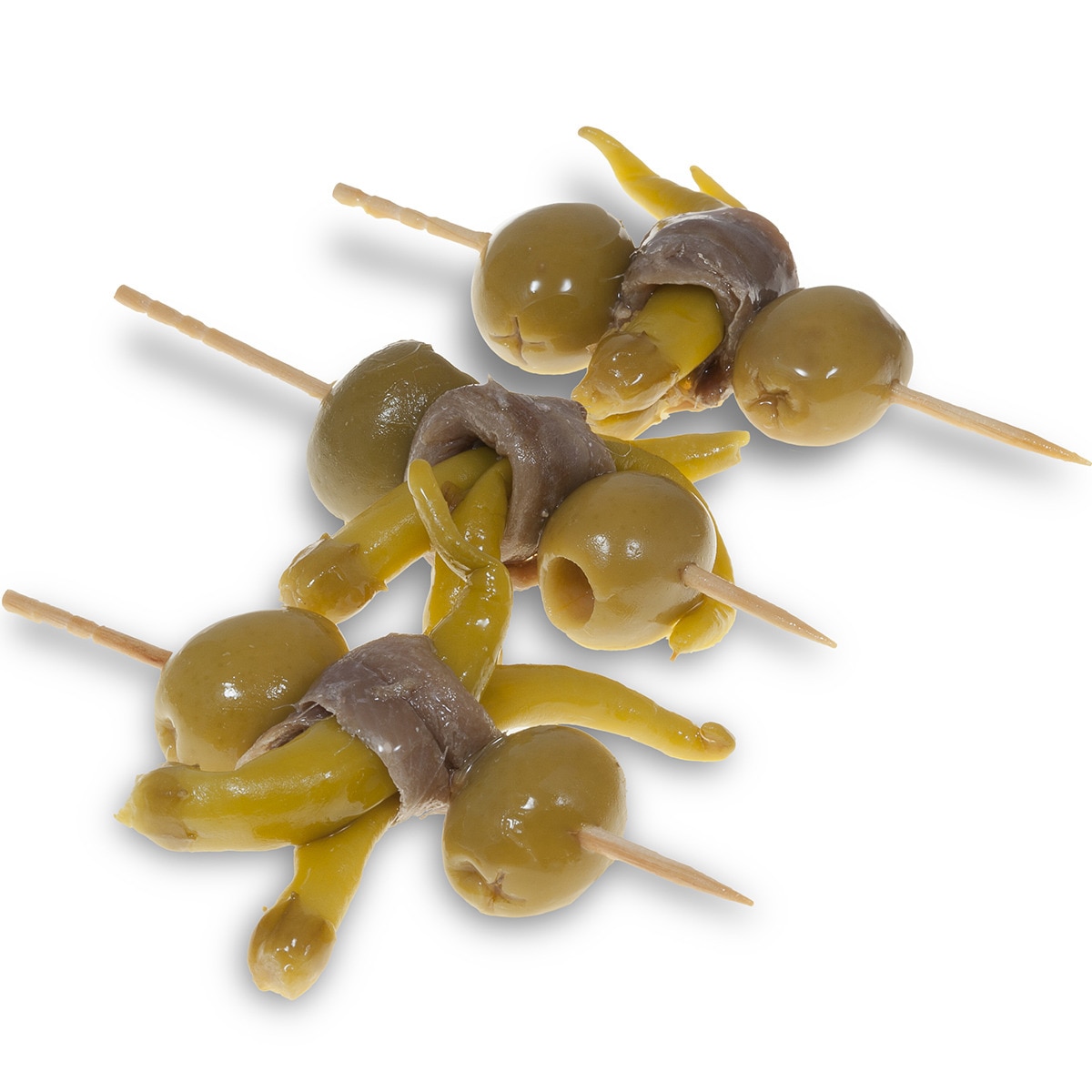 Pinchos variedad Gilda de aceitunas seleccionadas con anchoa, piparra y ...