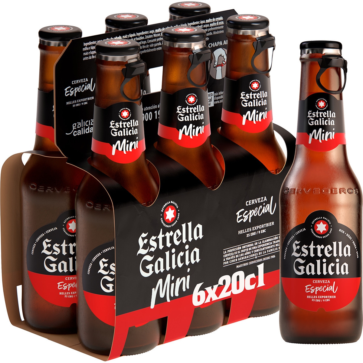 Mini cerveza rubia Especial pack 6 botellas 20 cl · ESTRELLA GALICIA ...