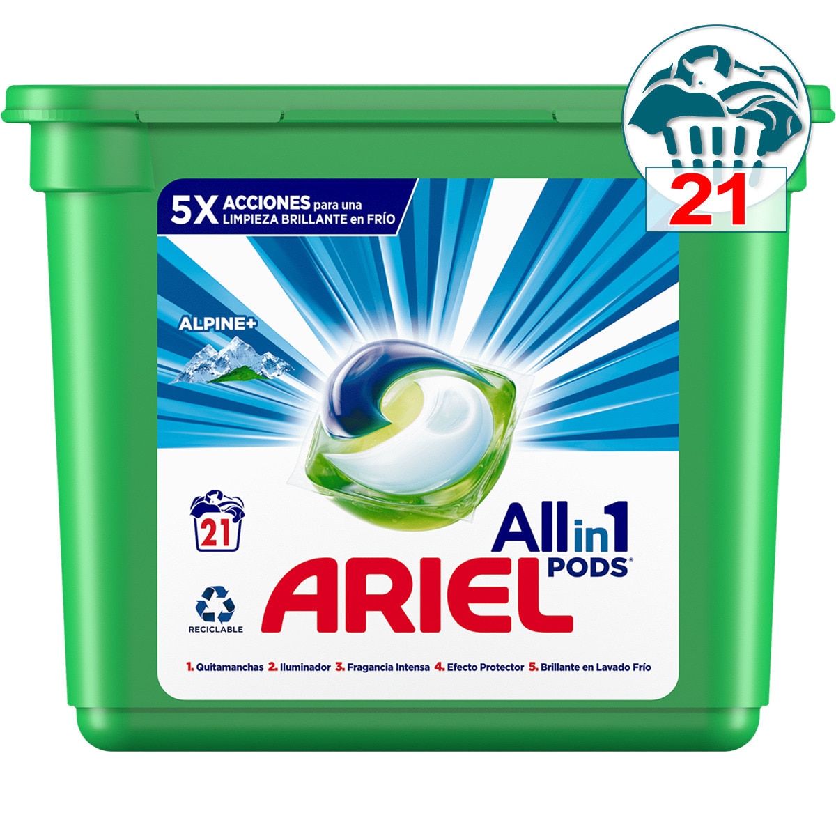 Washing machine liquid detergent All in 1 Pods box 21 capsules · ARIEL ...
