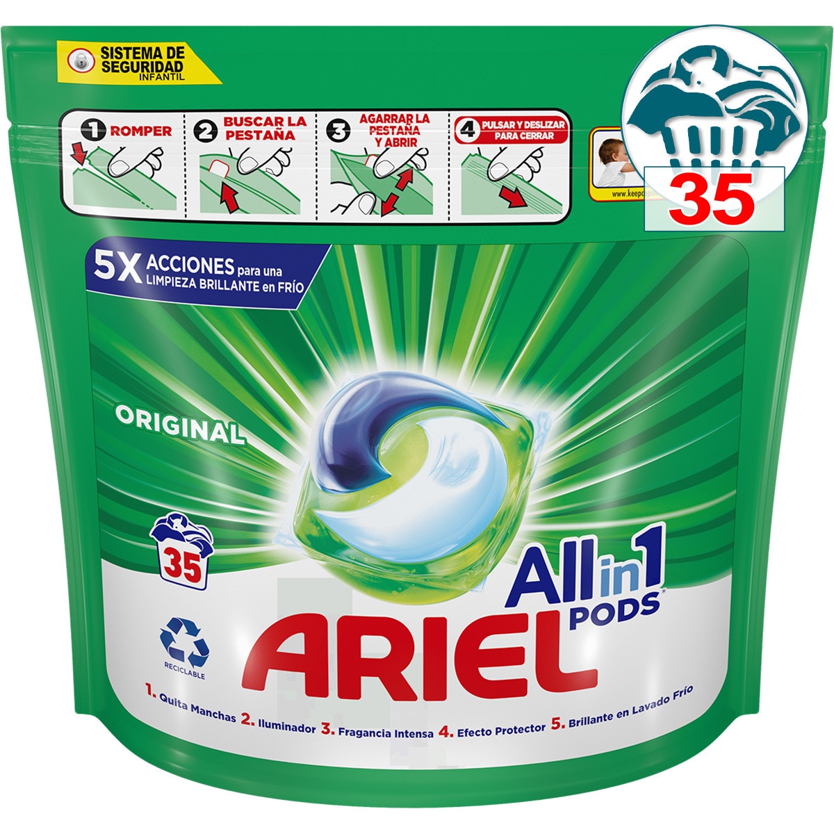 Original 3 in 1 washing machine liquid detergent Pods box 35 capsules ...