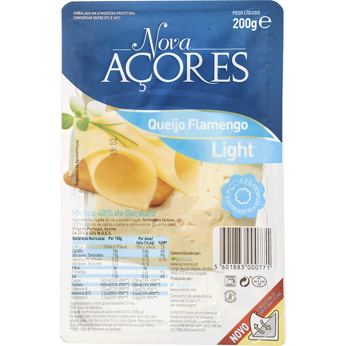 Queijo Flamengo Light em Fatias embalagem 200 g · Nova Açores ...