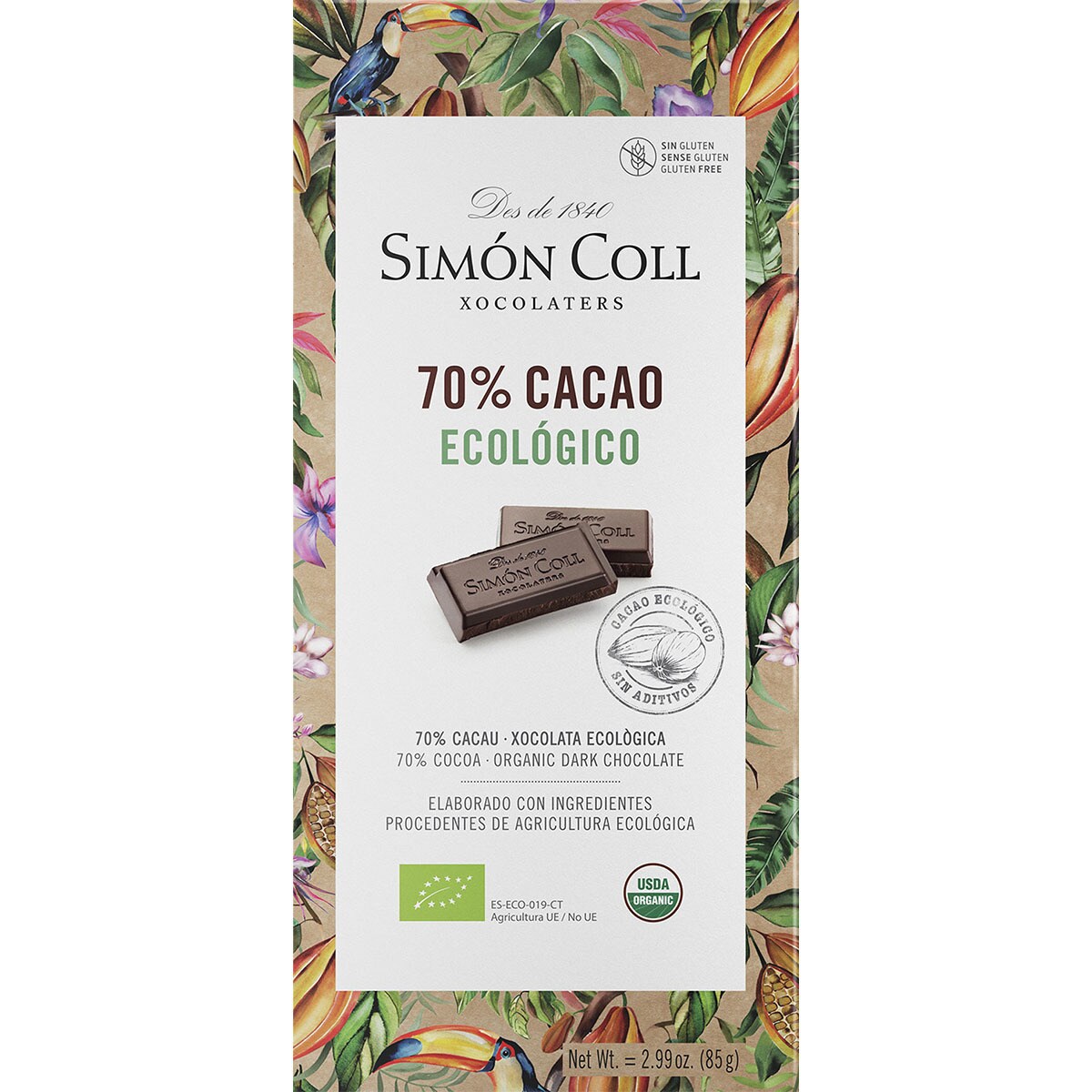 Chocolate negro 70% cacao ecológico tableta 85 g · SIMON COLL · Supermercado El Corte Inglés El ...