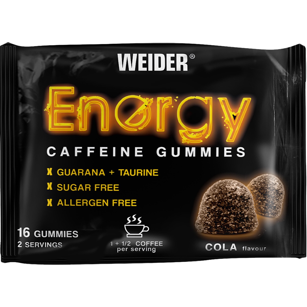 Energy sugar-free cola flavour jelly sweets with caffeine container 32 ...