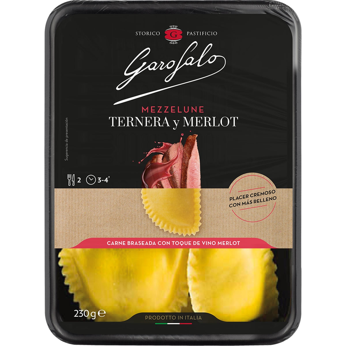 pasta fresca mezzelune relleno de ternera y merlot 2 raciones envase ...