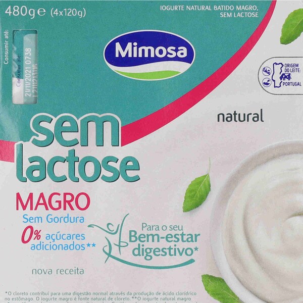 Iogurte Magro Natural 0% Lactose Pack 4 embalagem 120 ml · Mimosa Bem ...