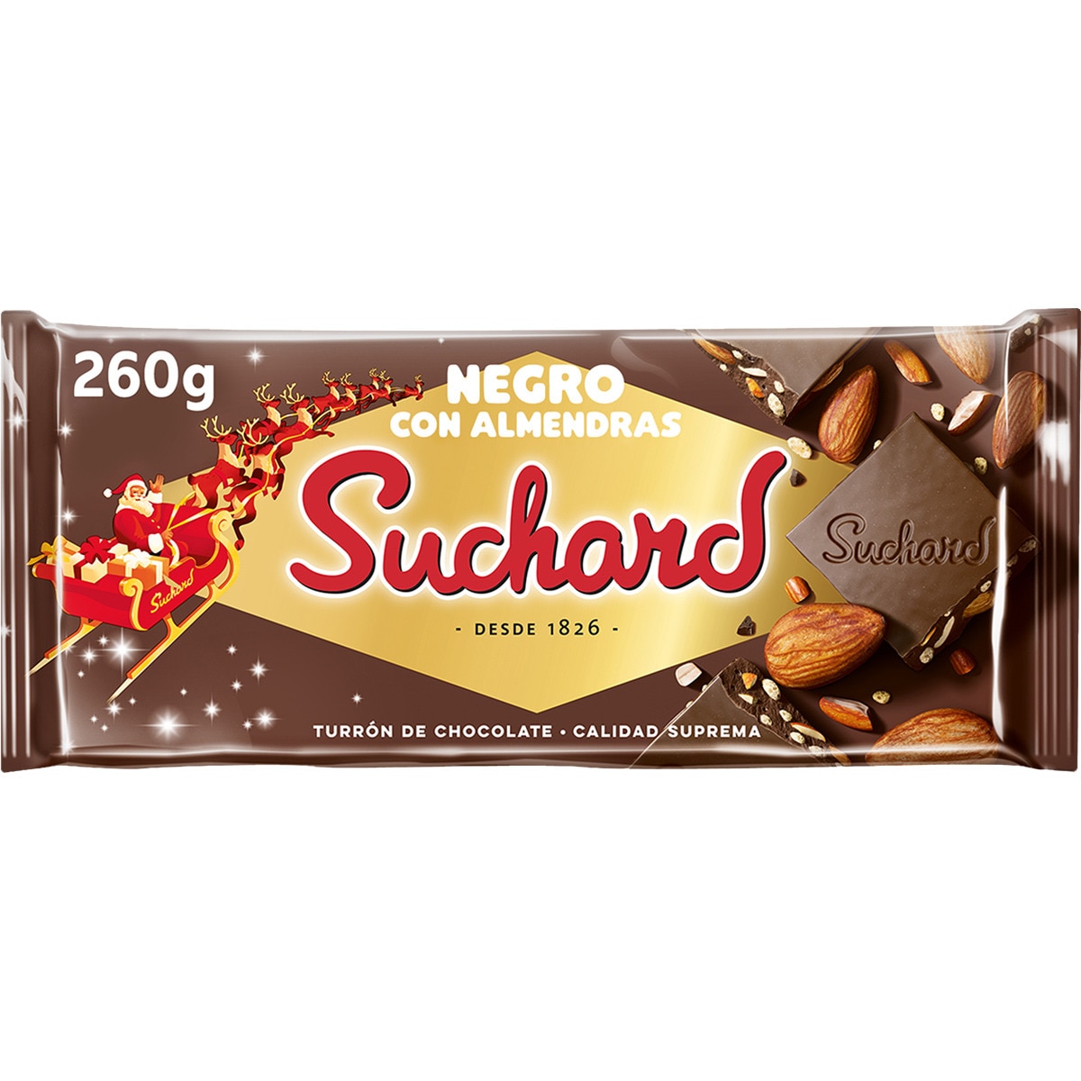Turrón de chocolate crujiente negro con almendras enteras Calidad ...