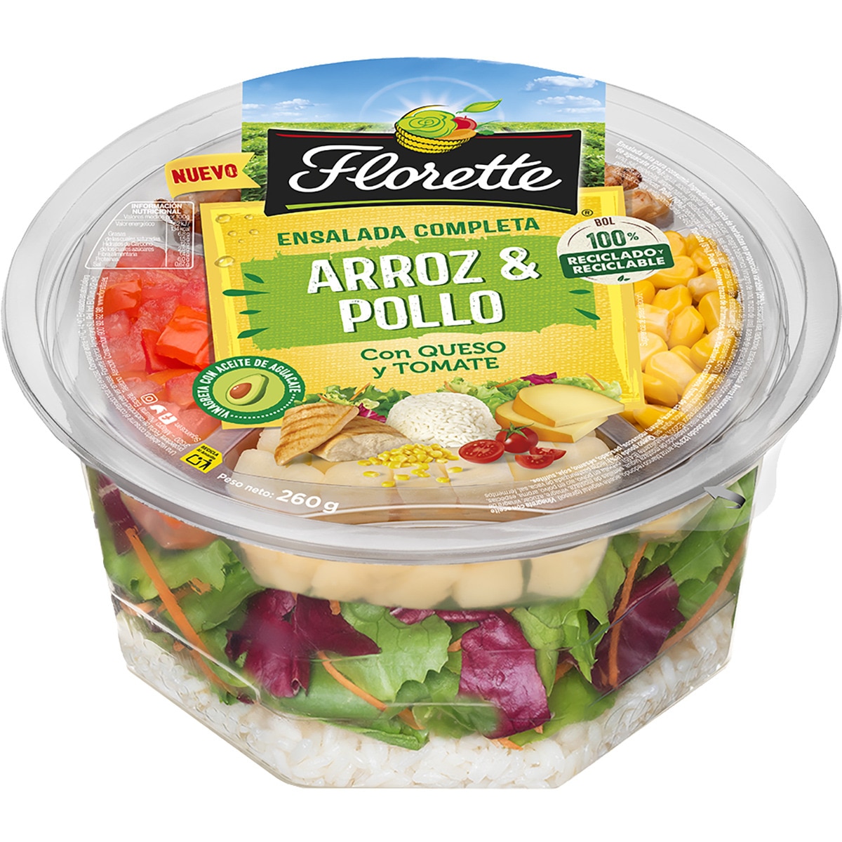 Ensalada Completa arroz y pollo con queso y tomate tarrina 260 g ...