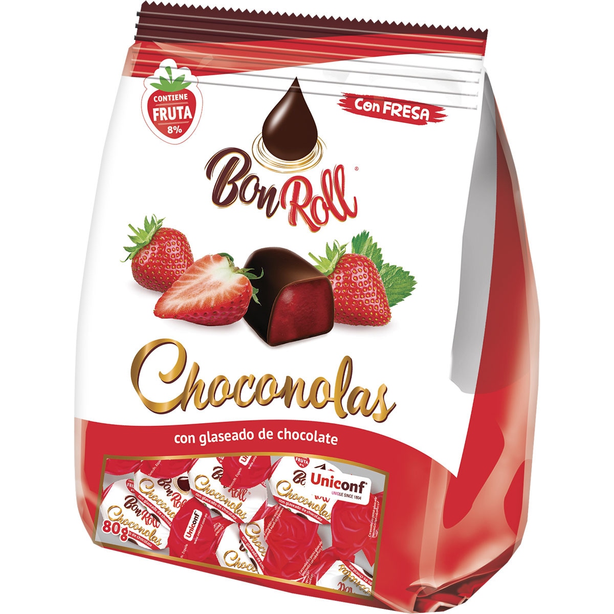 Choconolas de fresa con glaseado de chocolate bolsa 150 g · BON ROLL ...
