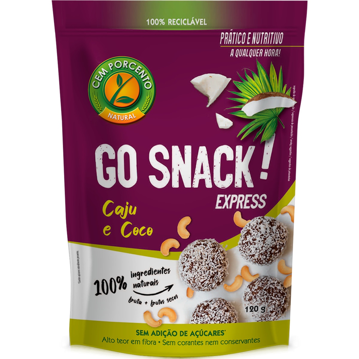 Snack Go Express Caju e Coco embalagem 120 g · Cem Porcento ...
