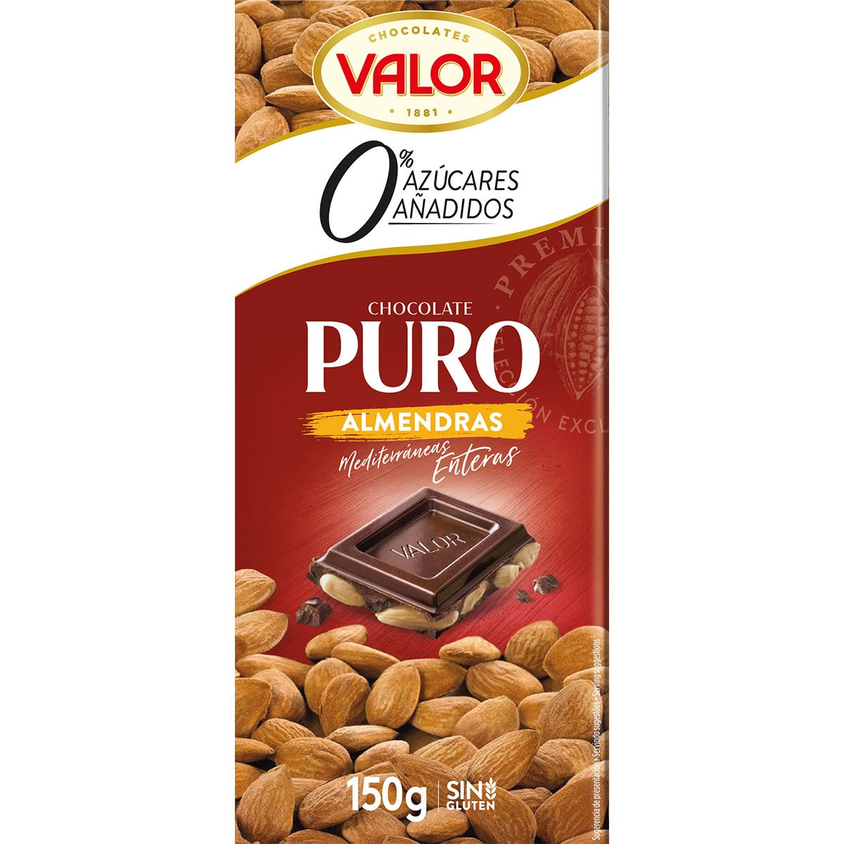 chocolate puro con almendras mediterráneas enteras 0% azúcares añadidos ...