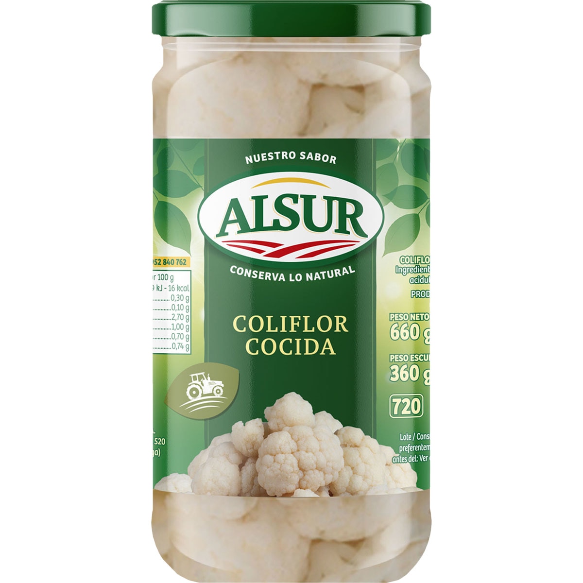 coliflor cocida frasco 360 g neto escurrido · ALSUR · Supermercado El ...