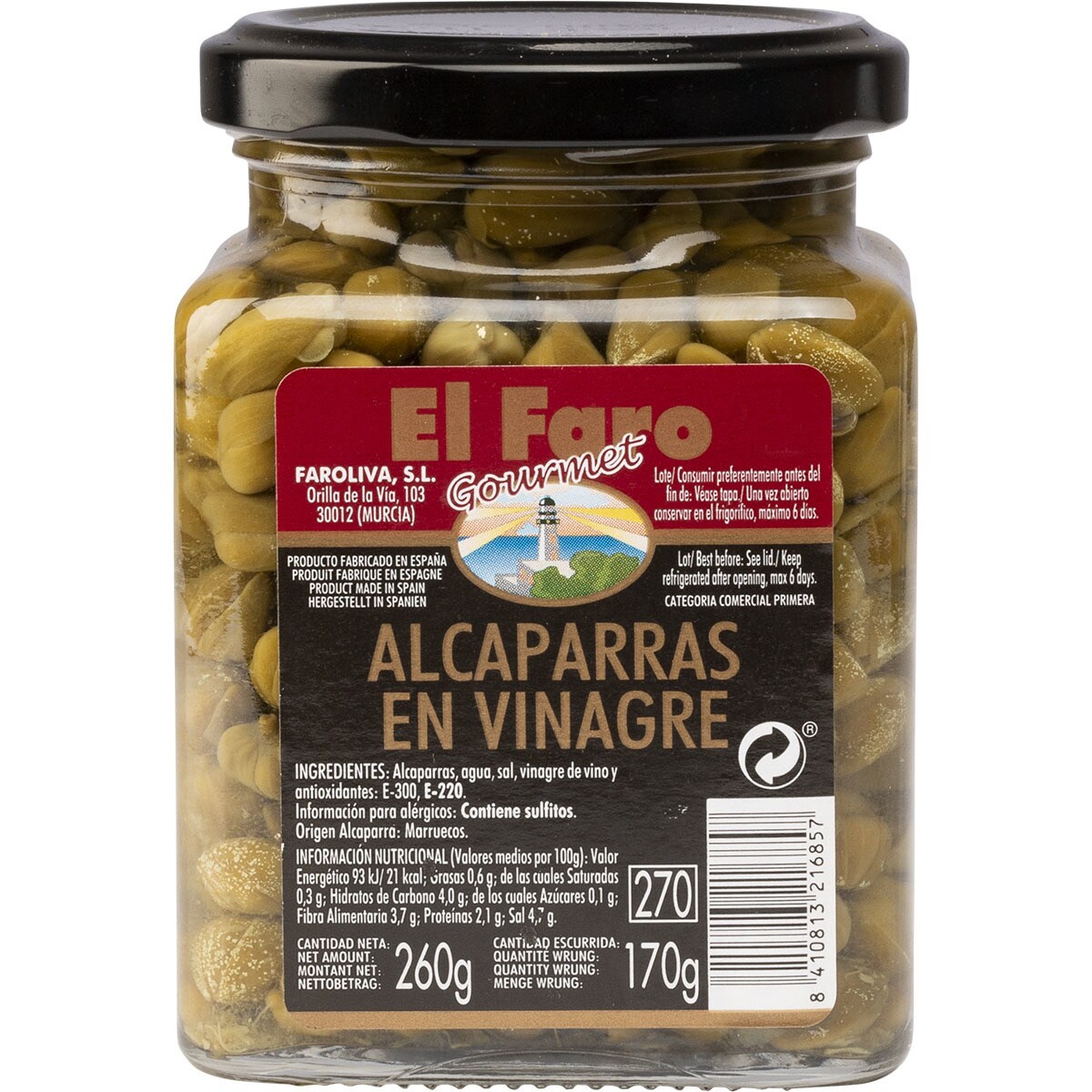 Comprar Alcaparras en vinagre frasco 170 g neto escurrido · EL FARO ...