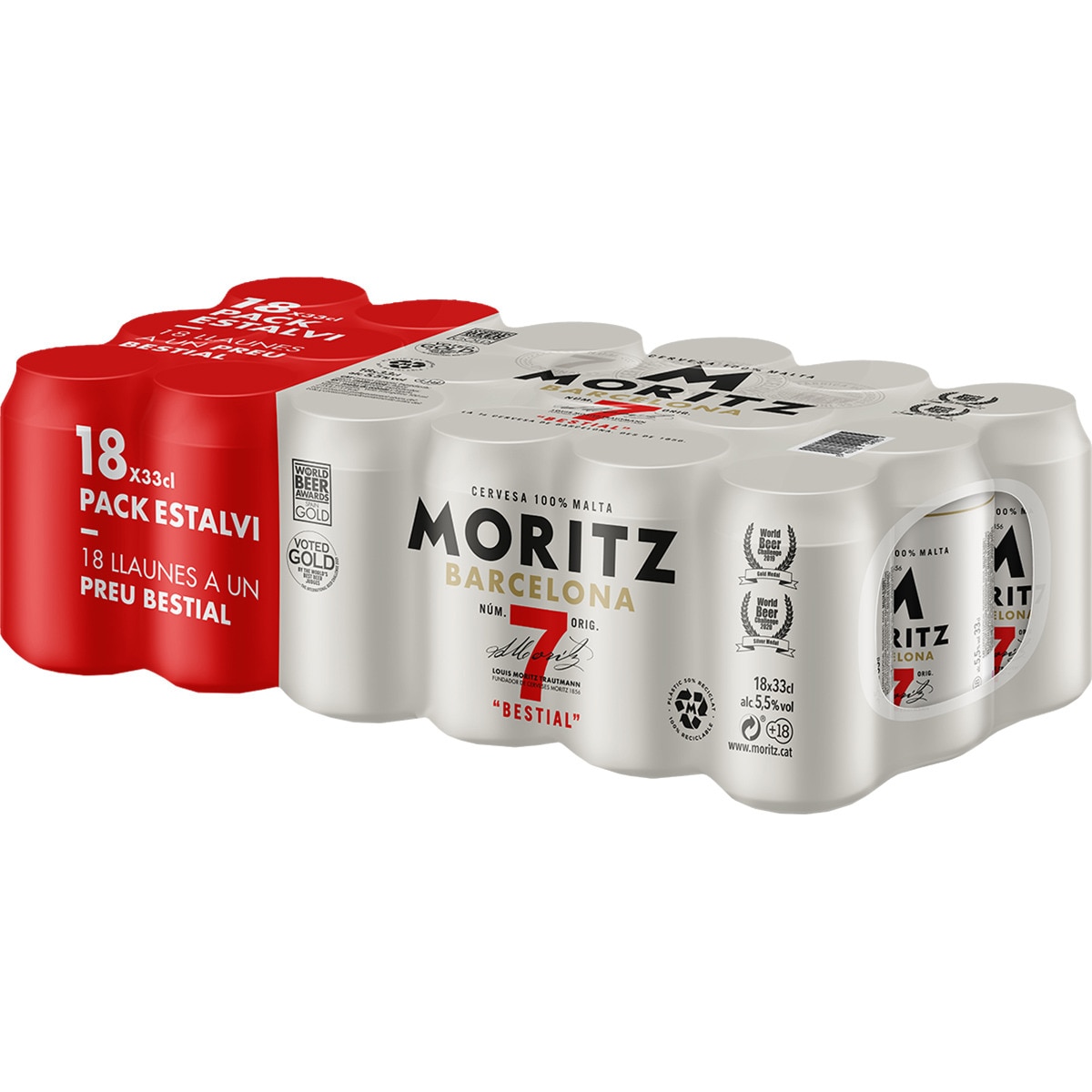 Cerveza rubia 100% Malta pack 18 latas 33 cl · MORITZ 7 · Supermercado ...