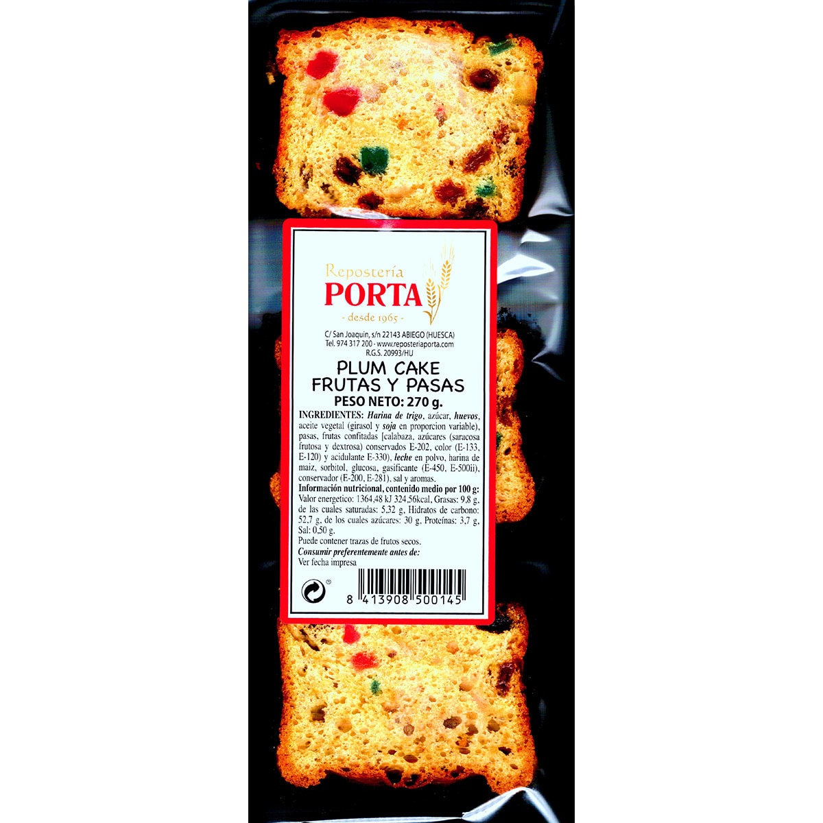 Plum cake de frutas y pasas envase 270 g · REPOSTERIA PORTA ...