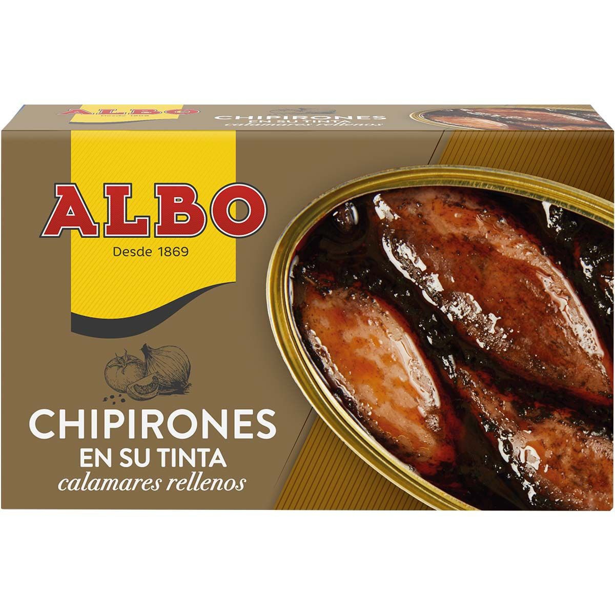 Chipirones rellenos en su tinta lata 72 g neto escurrido · ALBO ...