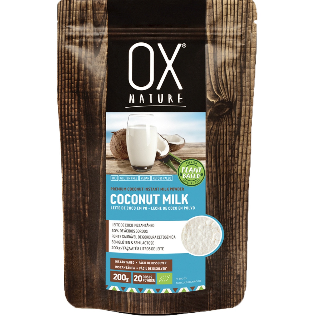 Leite de Coco Instantâneo 50% de Ácidos Gordos Bio embalagem 200 g · Ox ...