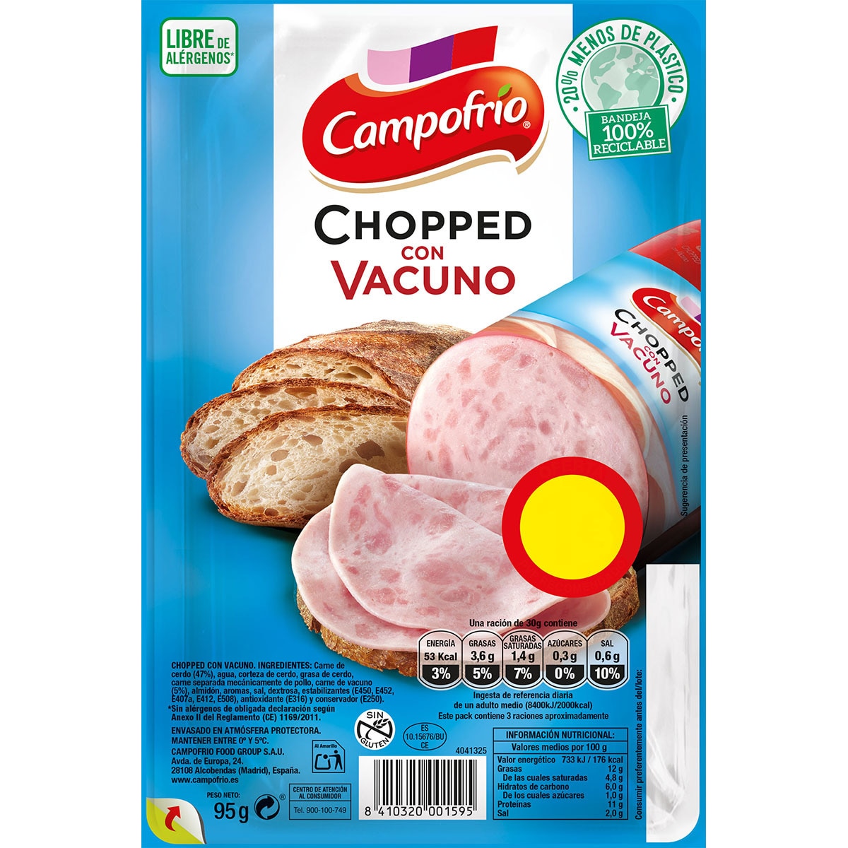 Chopped con vacuno en lonchas especial bocadillo sin gluten envase 95 g ...
