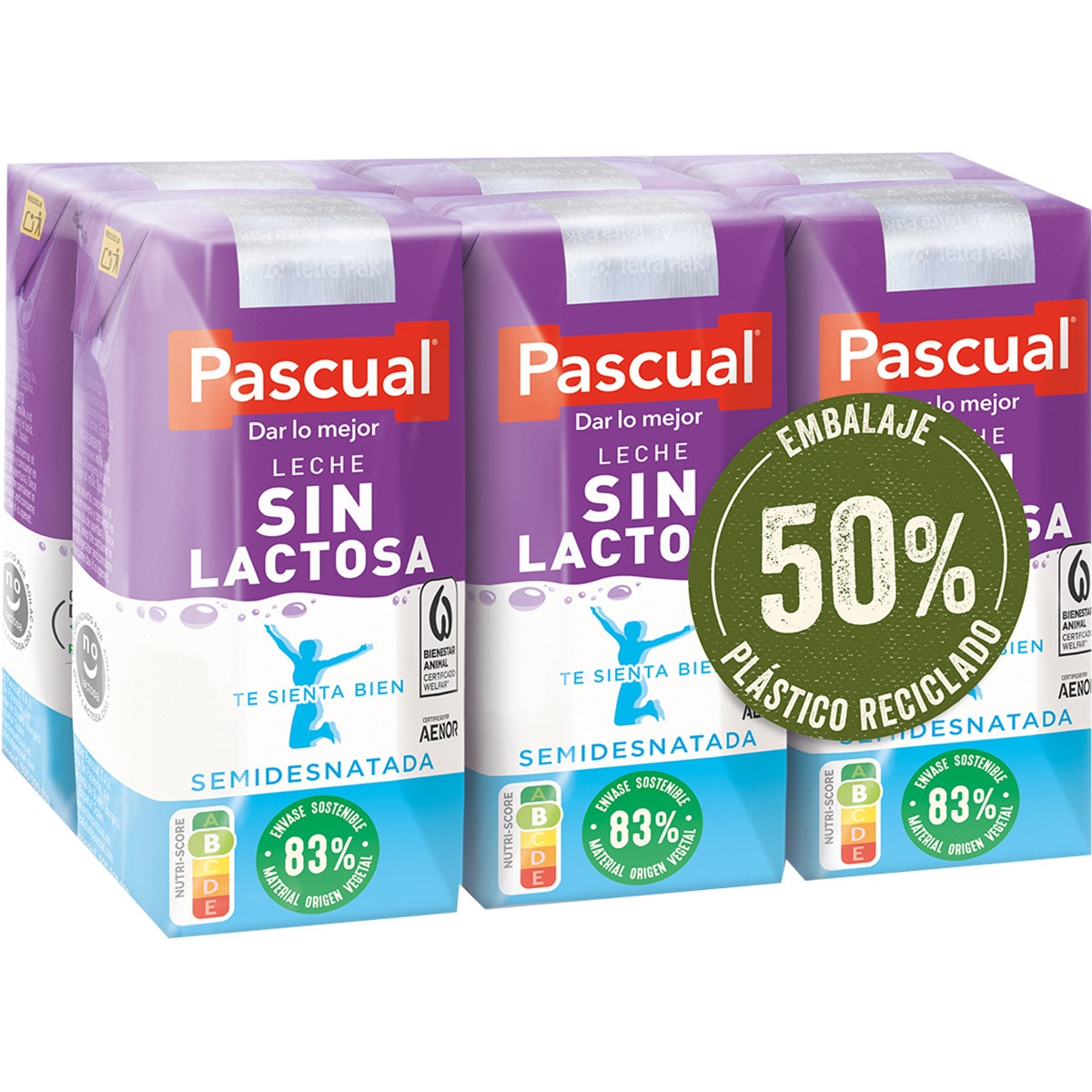 Leche semidesnatada sin lactosa pack 6 briks 200 ml · PASCUAL ...