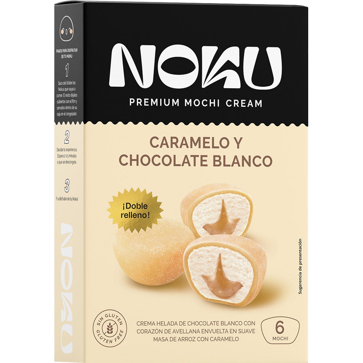 Mochi de crema helada de chocolate blanco con corazón de avellana estuche 6 unidades envuelta en ...