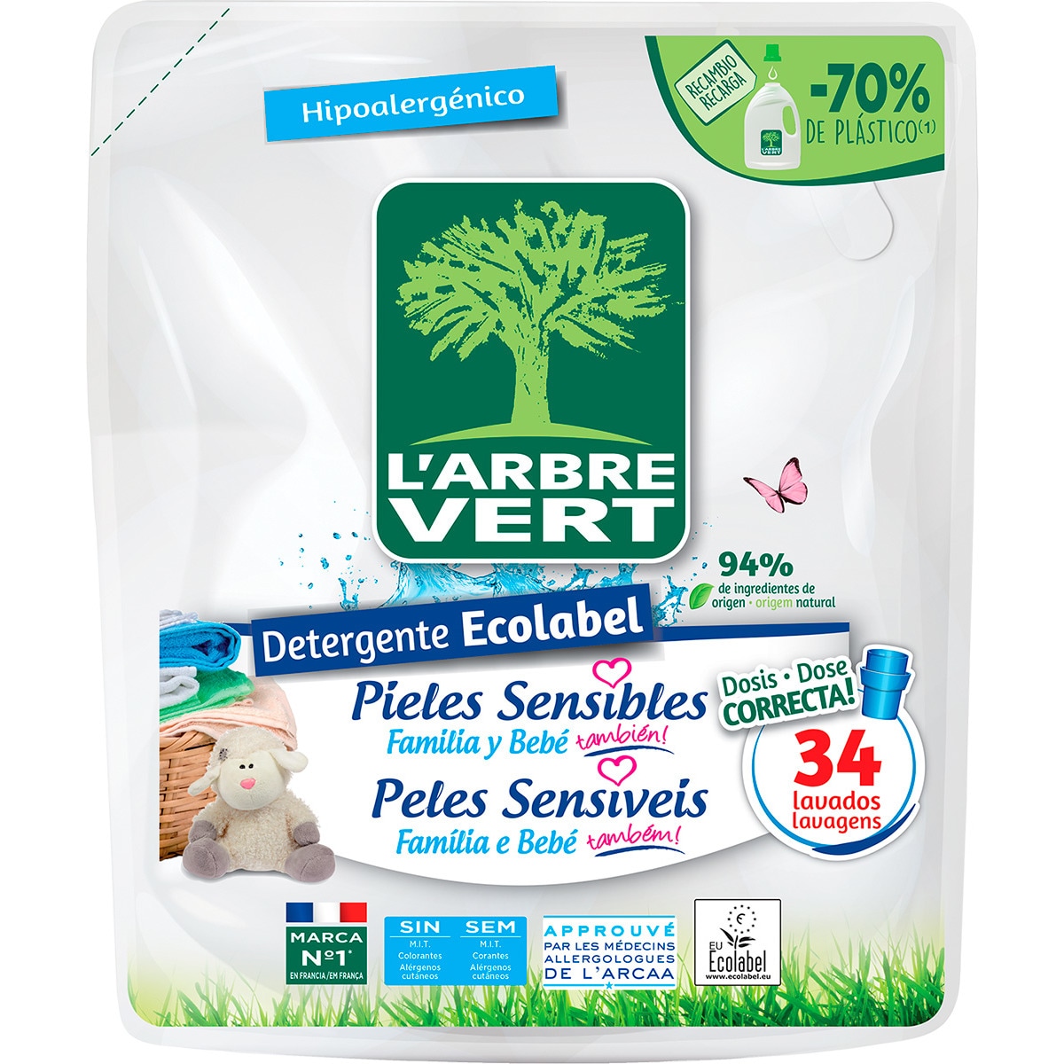 Detergente para Máquina de Roupa Peles Sensíveis recarga 34 doses · L ...