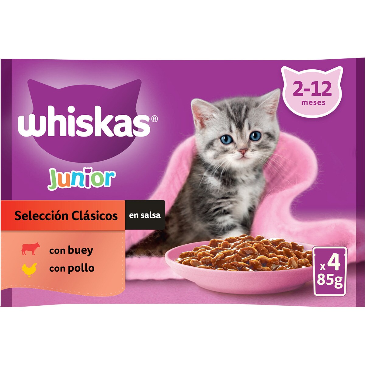 Junior-Katzen-Feuchtfuttergelatine für Katzenbabys mit Huhn 2 Beutel 85 ...
