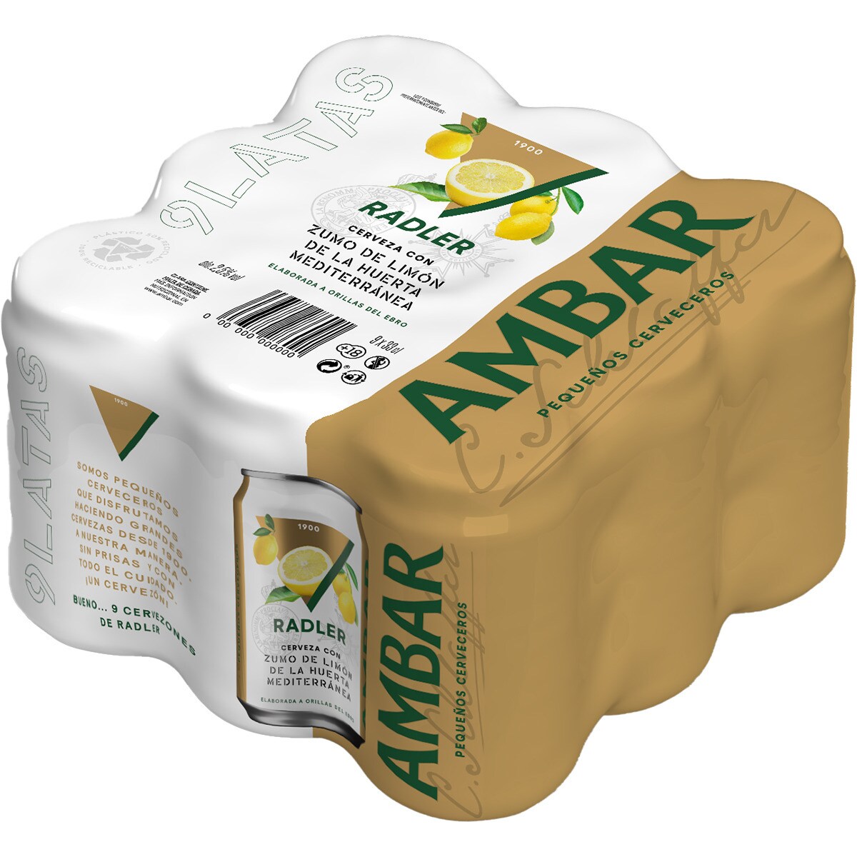 Cerveza rubia con limón pack 9 latas 33 cl · AMBAR RADLER ...