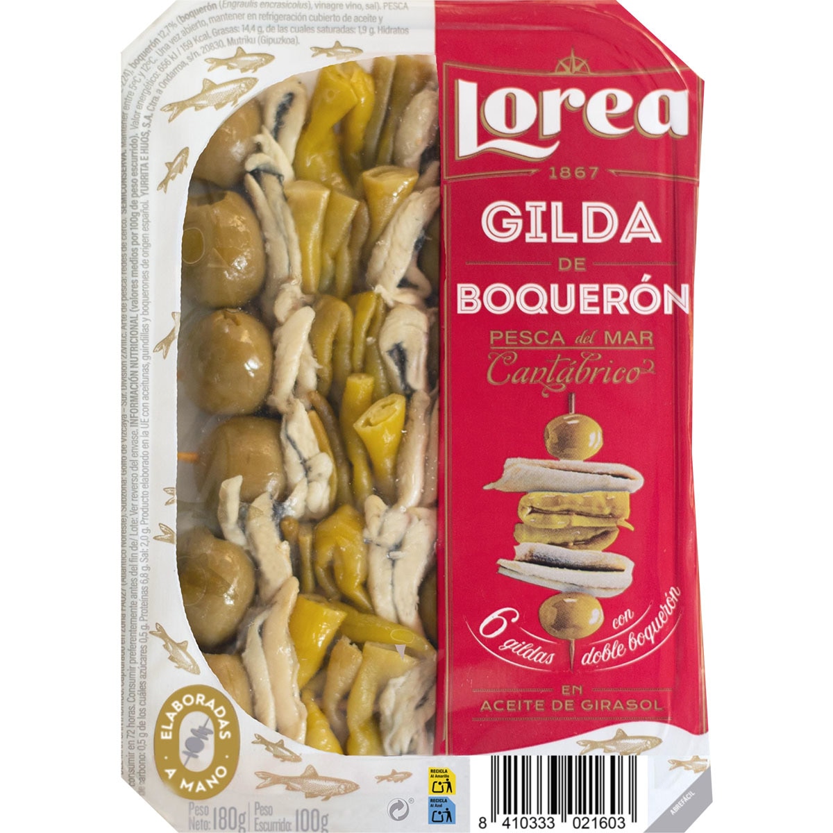 Gilda de boquerón 6 unidades bandeja 100 g neto escurrido · LOREA ...