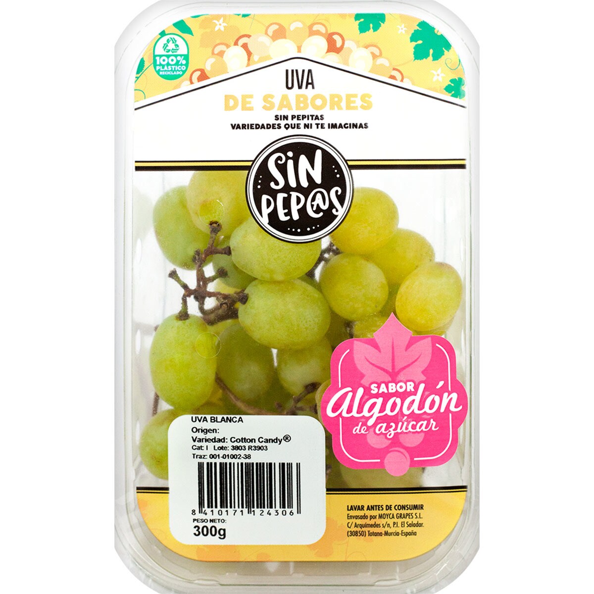 Uva blanca sin semilla variedad Cotton Candy tarrina 500 g sabor ...