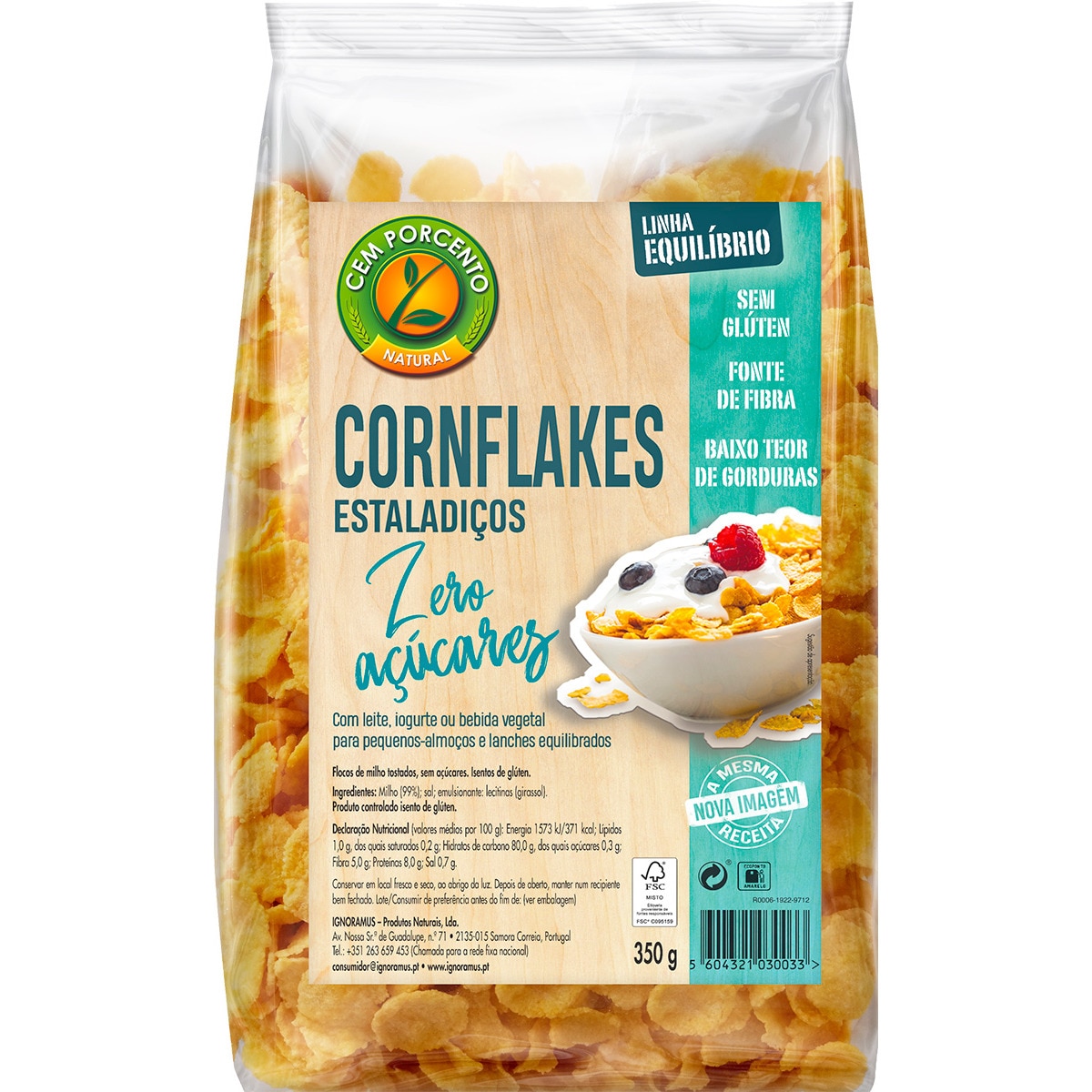 Corn Flakes sem Açúcar embalagem 350 g · Cem Porcento · Supermercado El ...