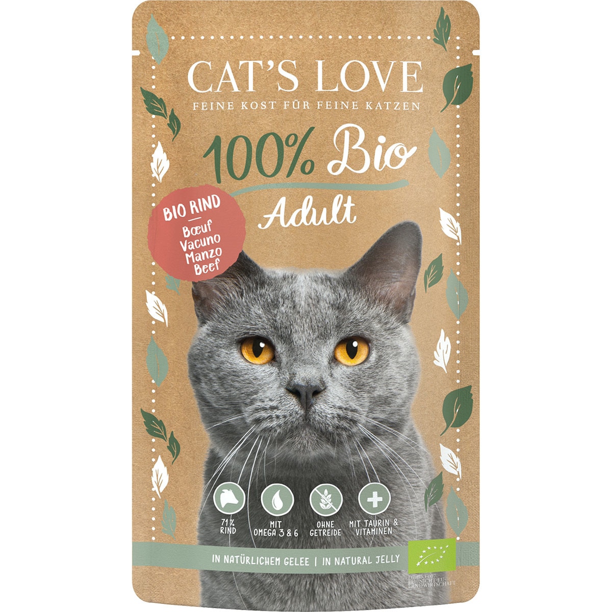 Bio wet cat food with beef for adult cats sachet 100 g · CAT'S LOVE ...