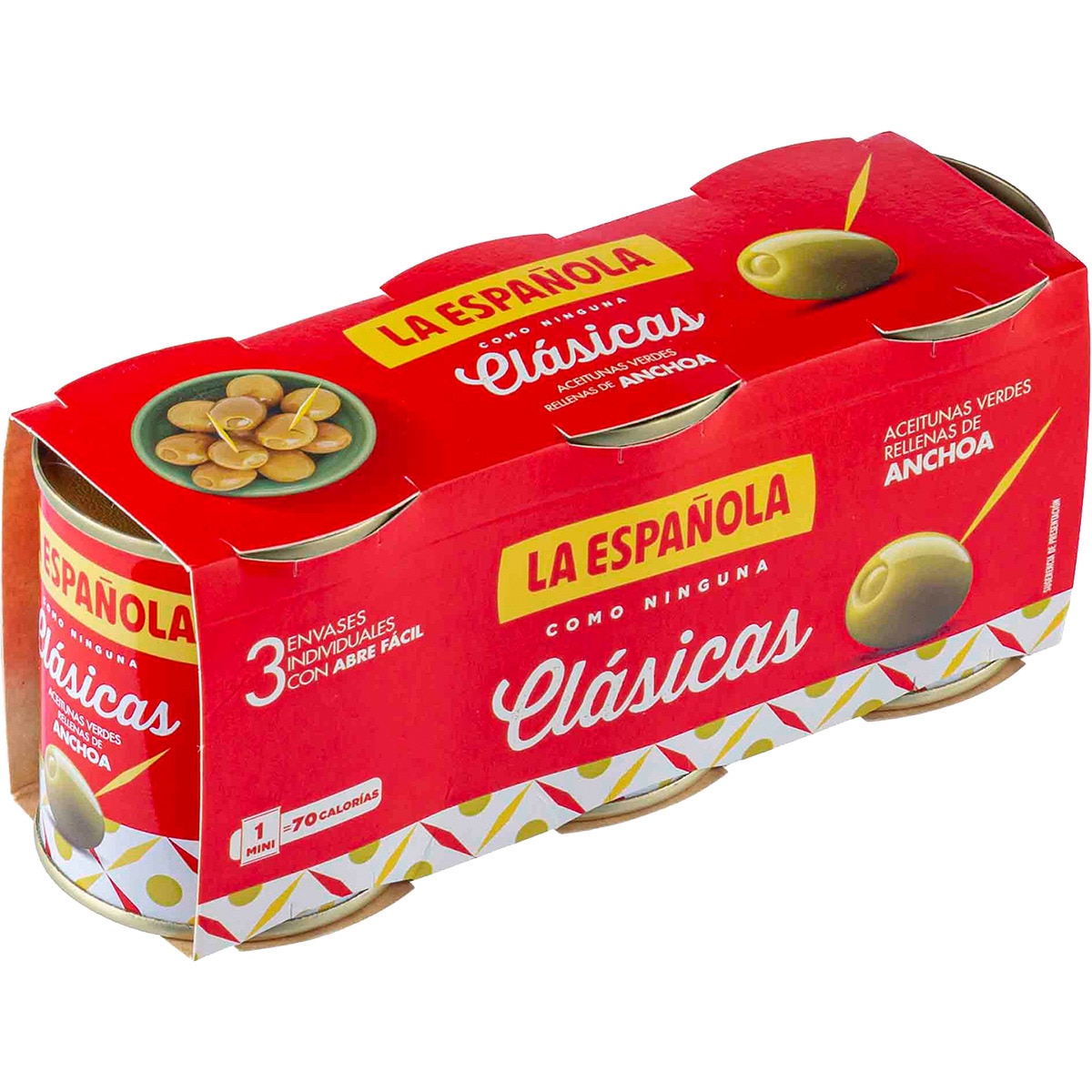 Aceitunas rellenas de anchoa Clásicas pack 3 latas 50 g neto escurrido ...