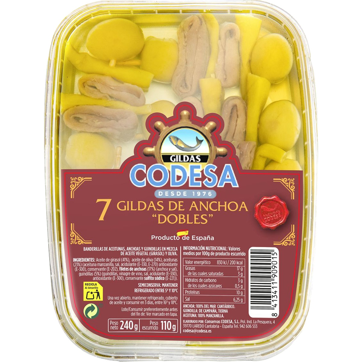 Gildas doble anchoa 7 unidades tarrina 110 g neto escurrido · CODESA ...