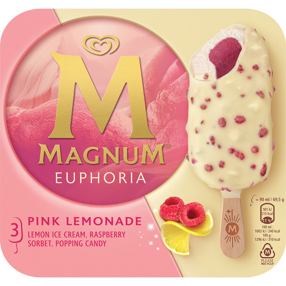 Euphoria helado de limón con sorbete de frambuesa 3 unidades estuche ...