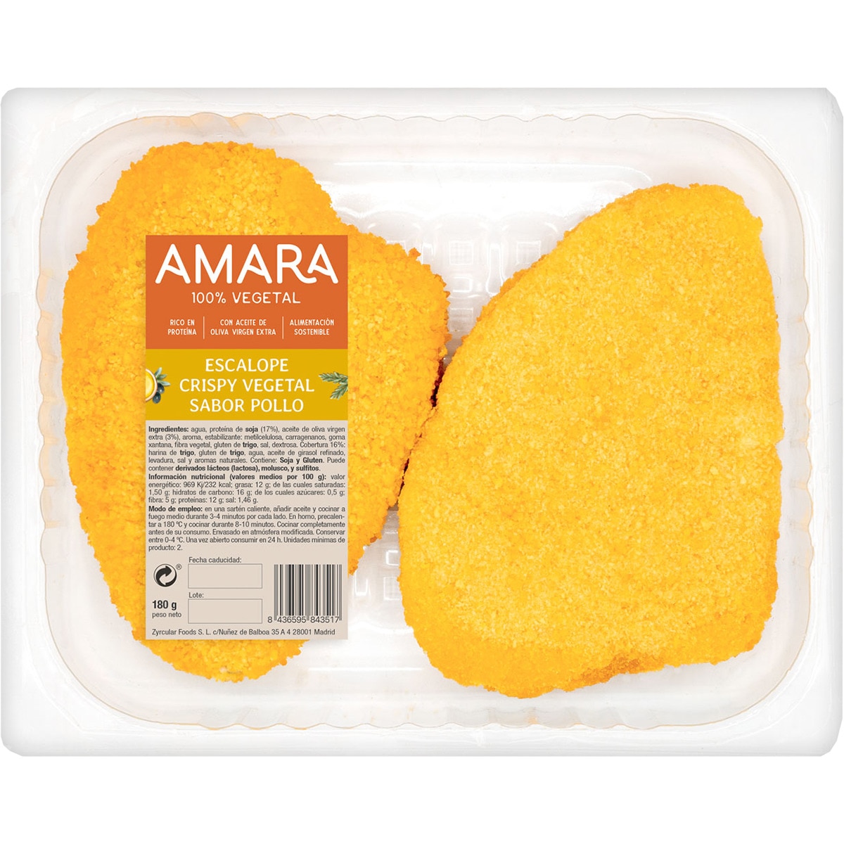 escalope 100% vegetal crispy sabor pollo envase 180 g · AMARA ...