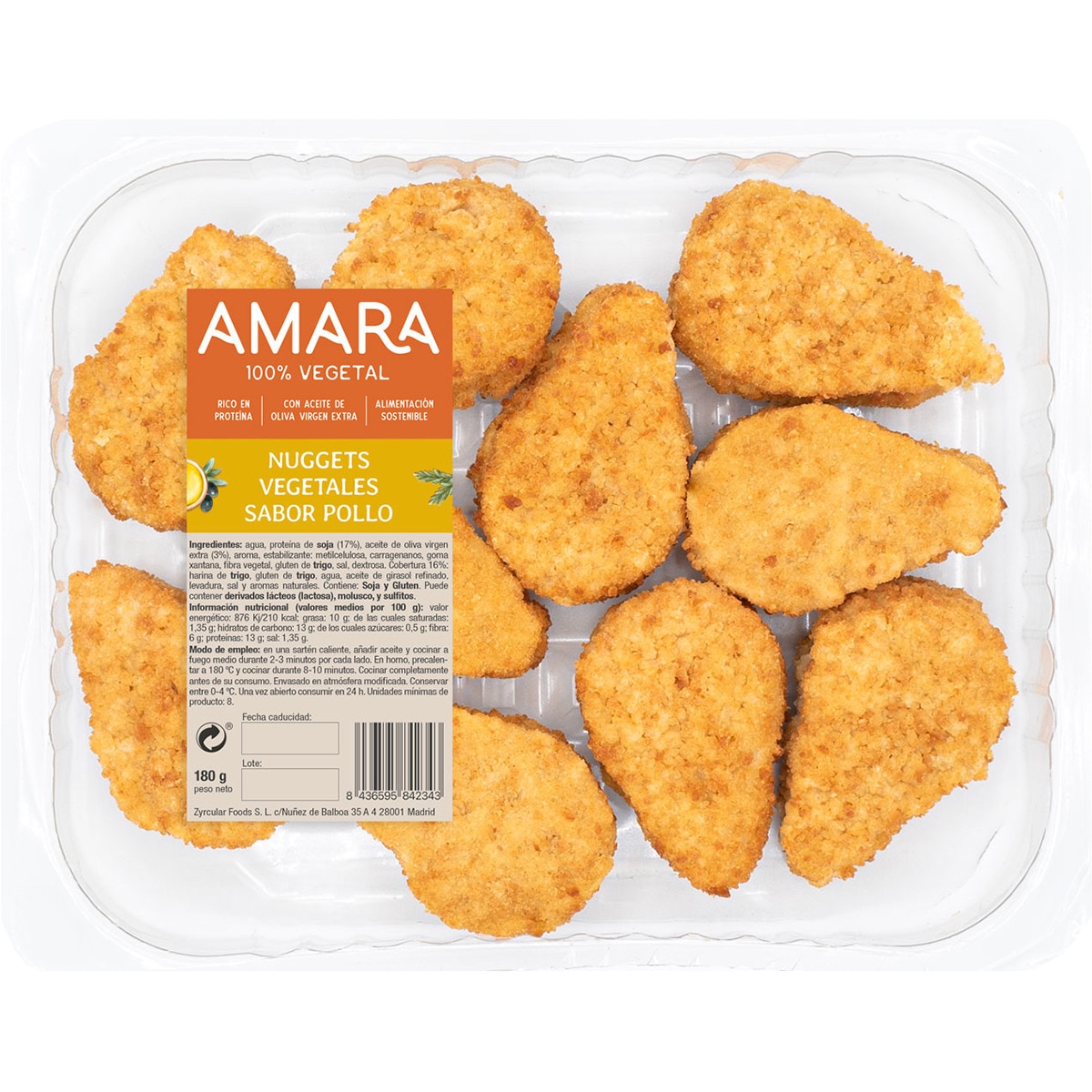 nuggets 100% vegetal sabor a pollo envase 180 g · AMARA · Supermercado ...