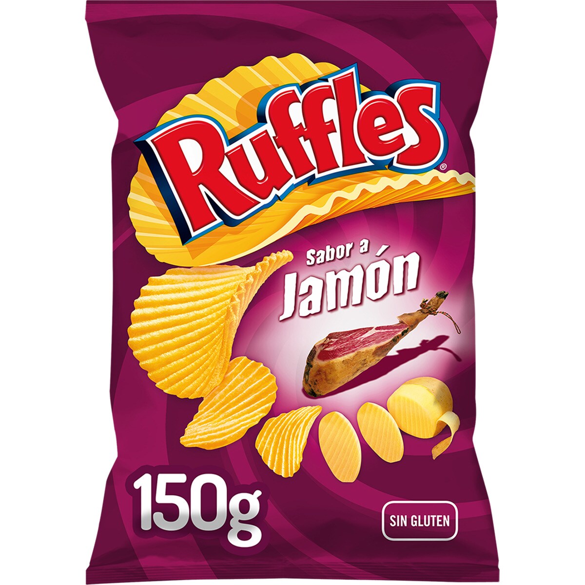 Patatas fritas onduladas sabor Jamón Sin Gluten bolsa 150 g · RUFFLES ...